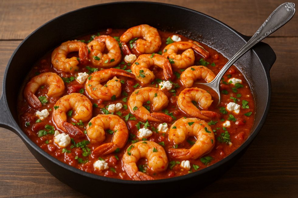 Spicy Shrimp Saganaki (Pikantiki Garides Saganaki) - Greek Grapevine